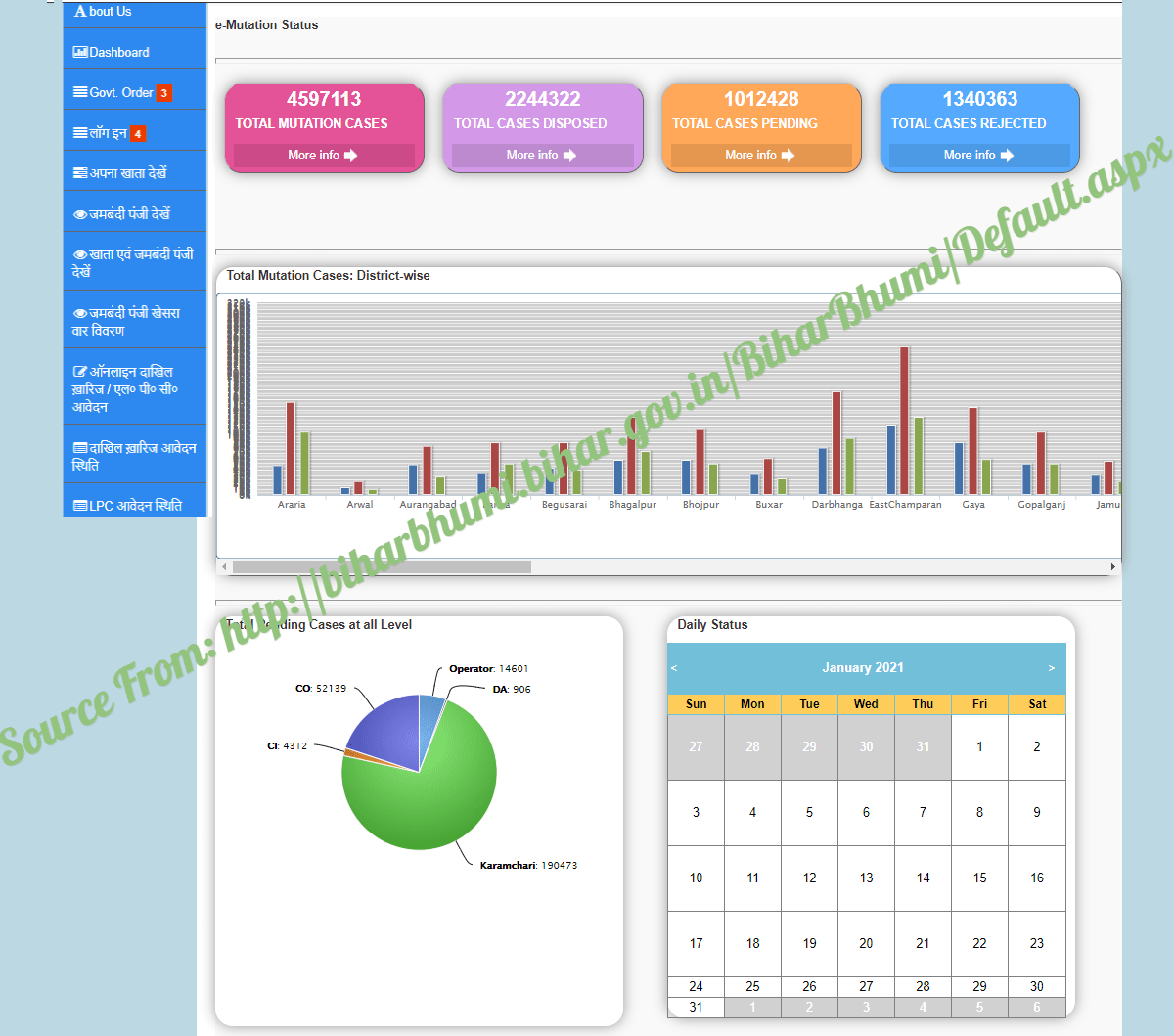 Bihar eMutation Status checking procedure at biharbhumi.bihar.gov.in